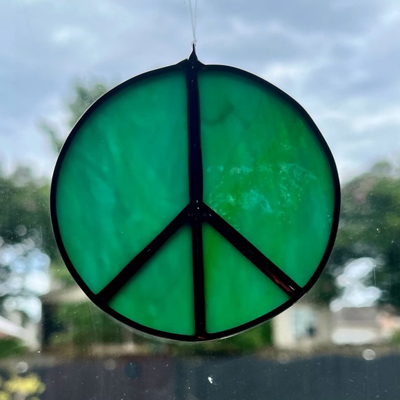 Accents | Hand Made Hand Cut Stained Glass Peace Sign By ...